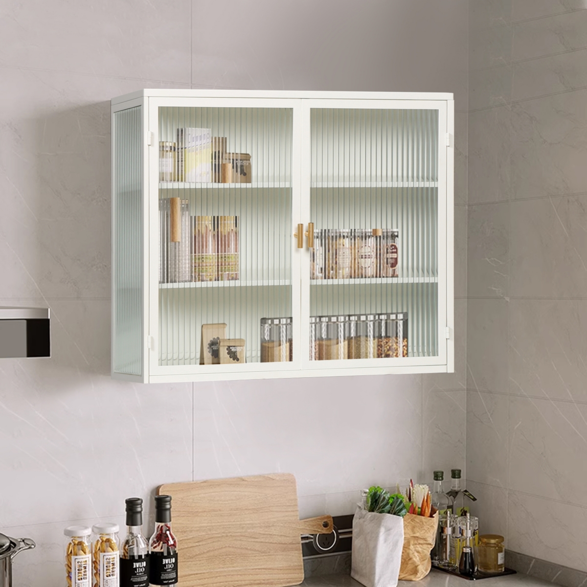 Click here for Streamdale Modern Glass Door Wall Cabinet with Thr... prices