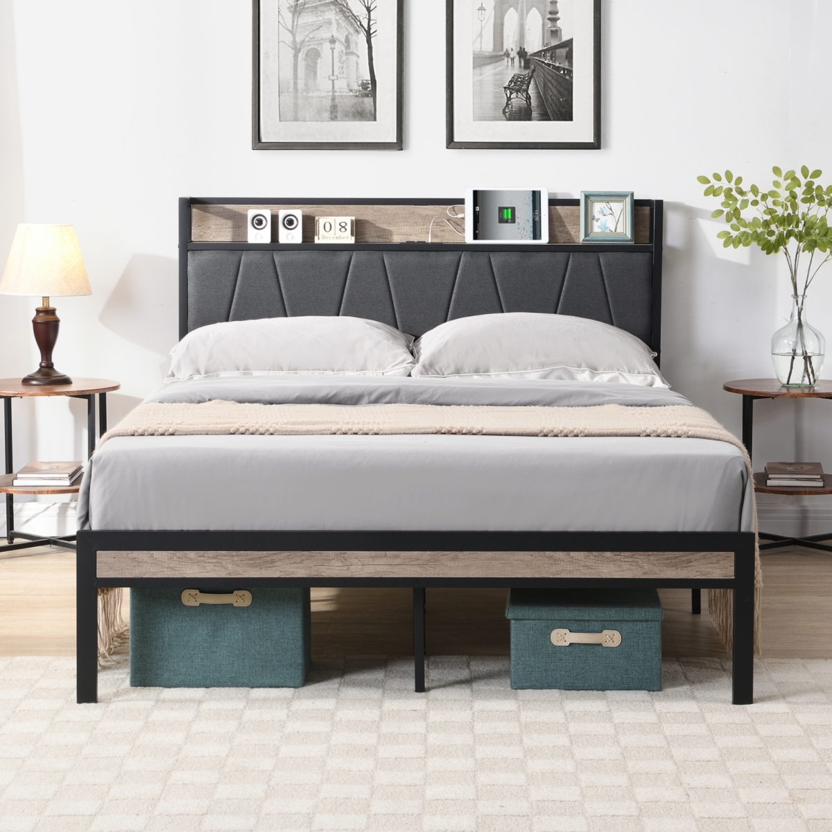 Click here for Simplie Fun Queen Metal Platform Bed w/ Upholstere... prices