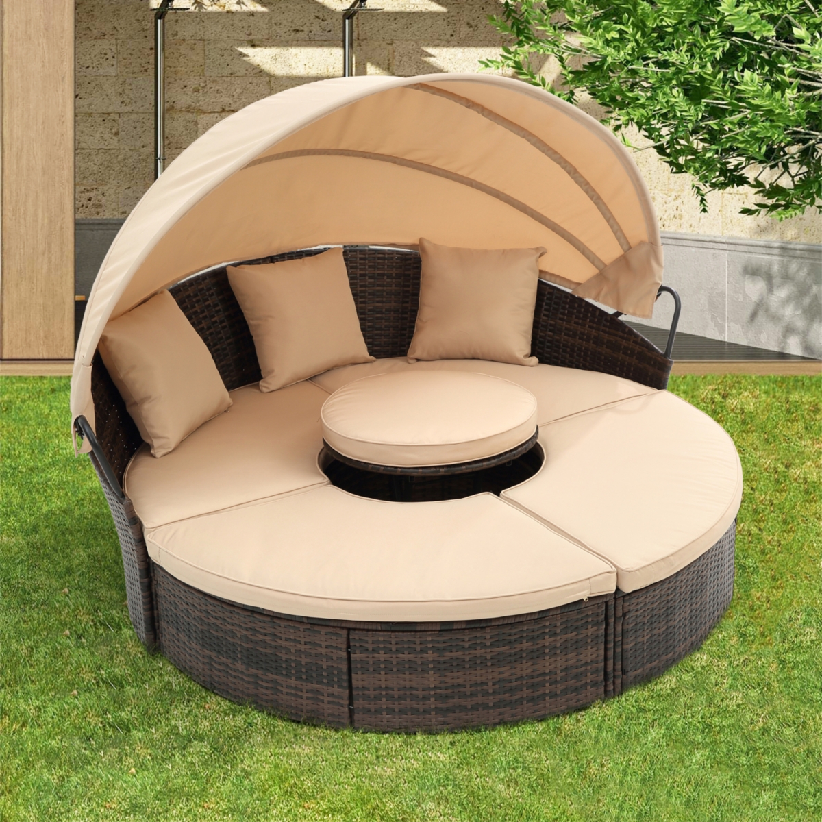 Click here for Streamdale Round Rattan Lounge Set with Canopy & L... prices