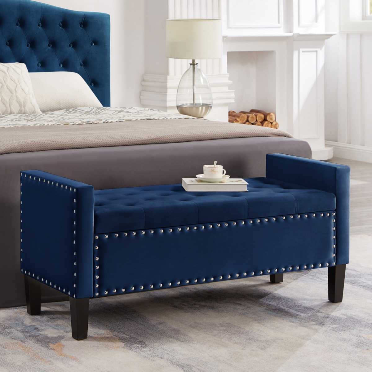 Click here for Simplie Fun Navy Storage Bench with Tufted Seat &... prices