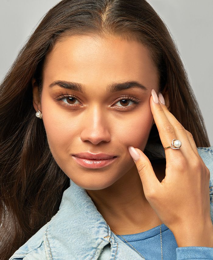 Honora Cultured Freshwater Pearl (8mm) & Diamond (1/8 ct. t.w.) Ring in ...