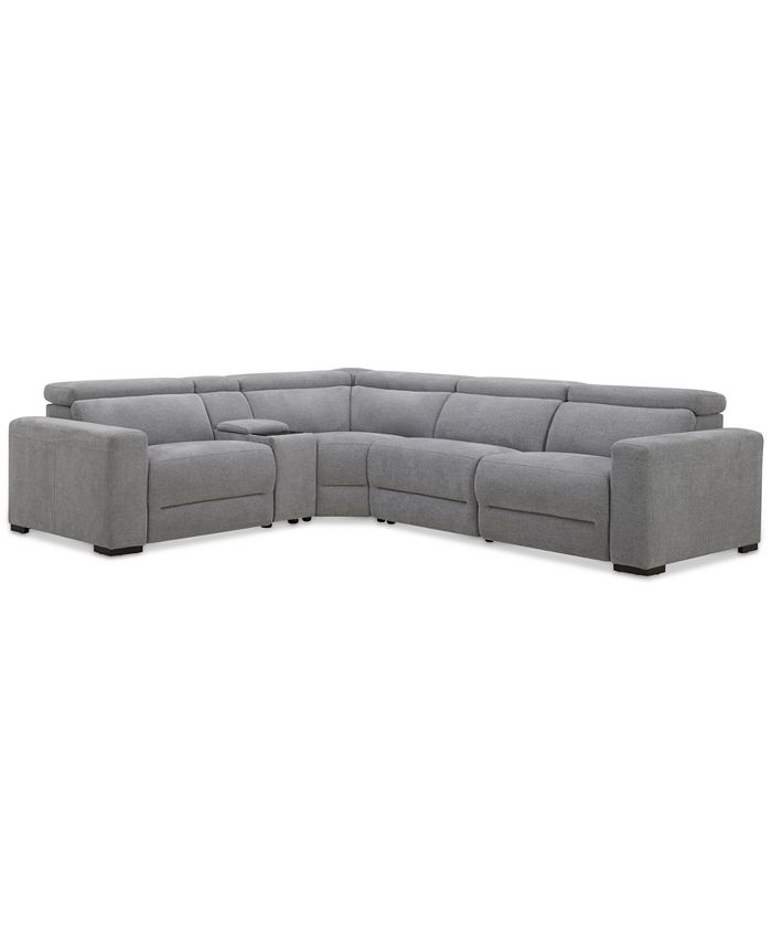 Furniture Nevio 5-Pc. Fabric Power Headrest L-Shape Sectional and ...