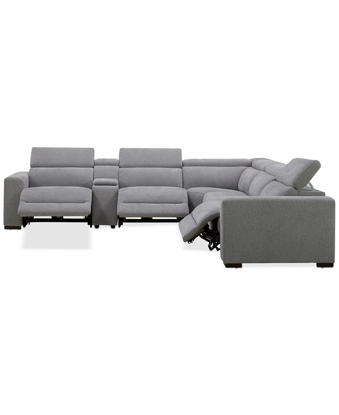 Furniture Nevio 6-Pc. Fabric Power Headrest Sectional with Console and ...