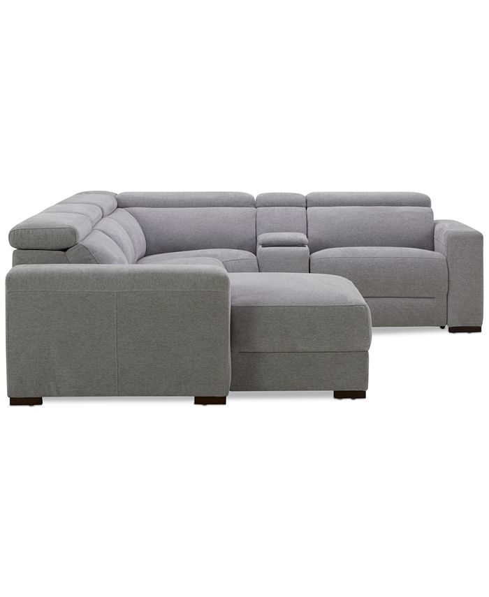 Furniture Nevio 5-Pc. Fabric Power Headrest Sectional and Chaise with 2 ...
