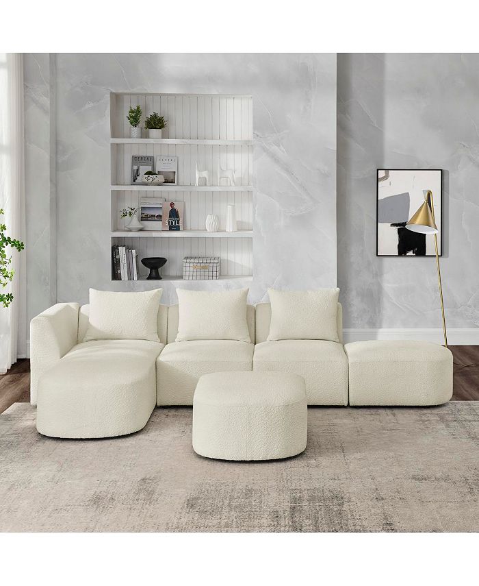 Simplie Fun Modular L-Shaped Sofa with Chaise & Ottoman in Loop Yarn ...