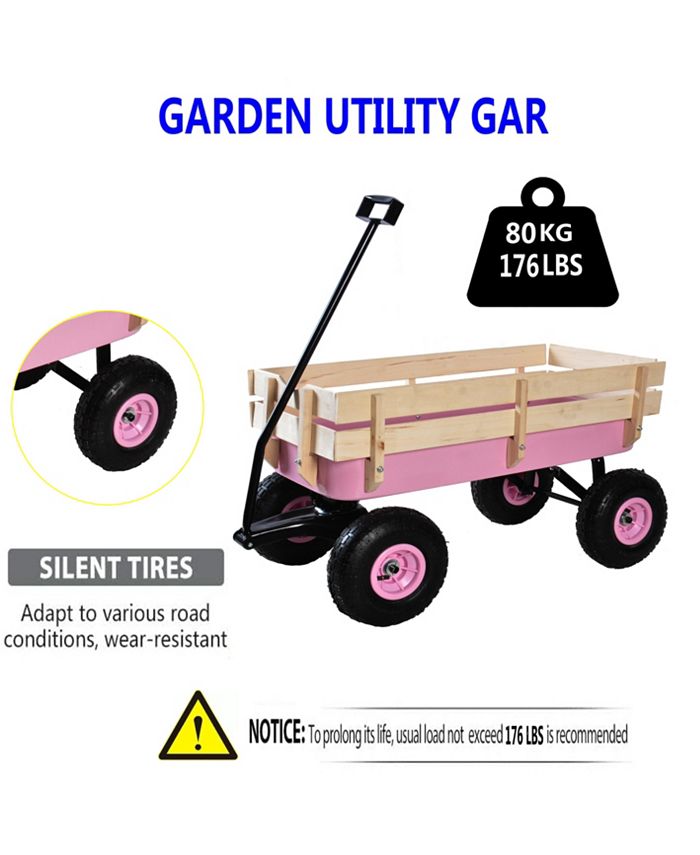 Simplie Fun Outdoor Wagon All Terrain Pulling with Wood Railing Air ...