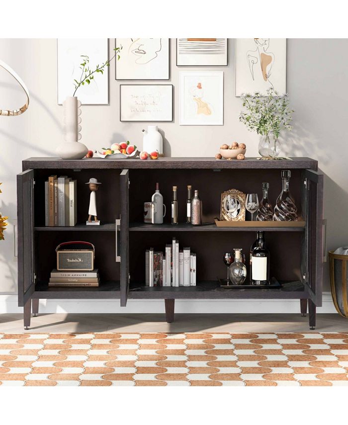 Simplie Fun Wood Storage Cabinet with Tempered Glass Doors, Adjustable ...