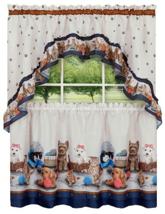 GoodGram Adorable Puppies & Kittens Kitchen Curtain Tier & Swag Set ...