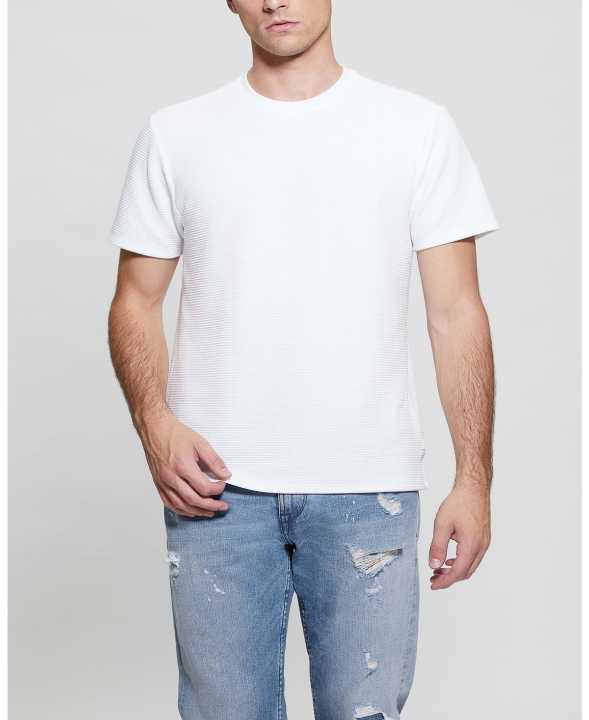 Click here for Guess Mens Textured Stripe T-Shirt - Pure White prices