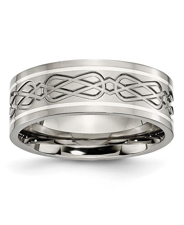 Chisel Titanium Sterling Silver Inlay Celtic Knot Flat Band Ring - Macy's