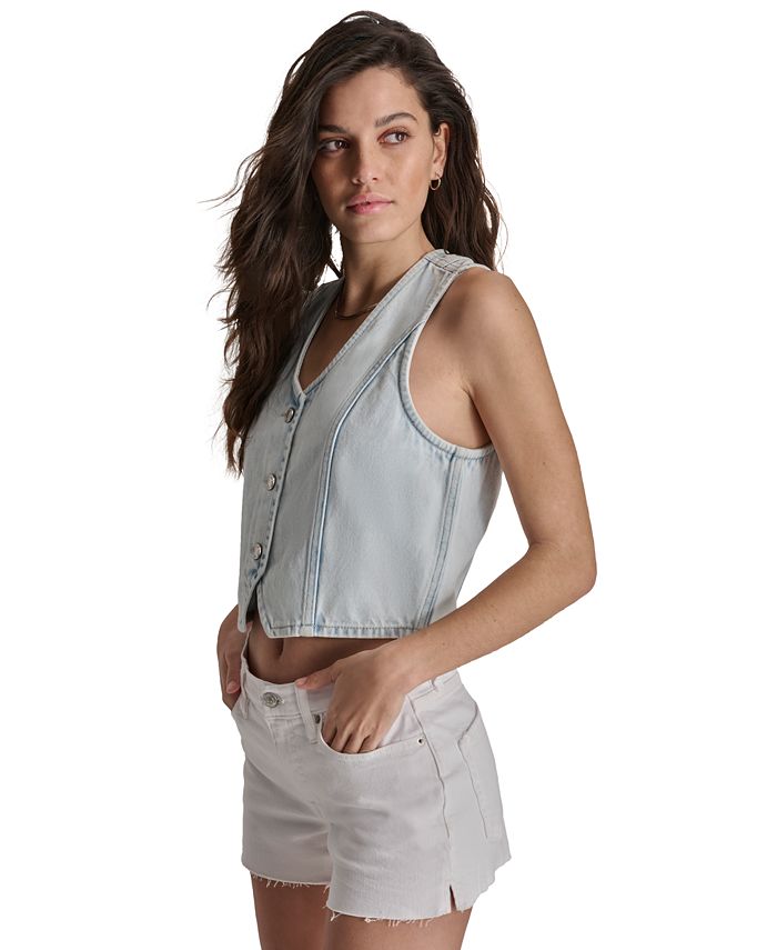 DKNY Jeans DKNY Women's Denim Cropped Notched-Hem Vest - Macy's