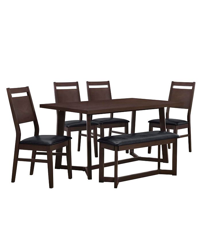 Simplie Fun Farmhouse 6-Piece Wood Dining Table Set With 4 Upholstered ...