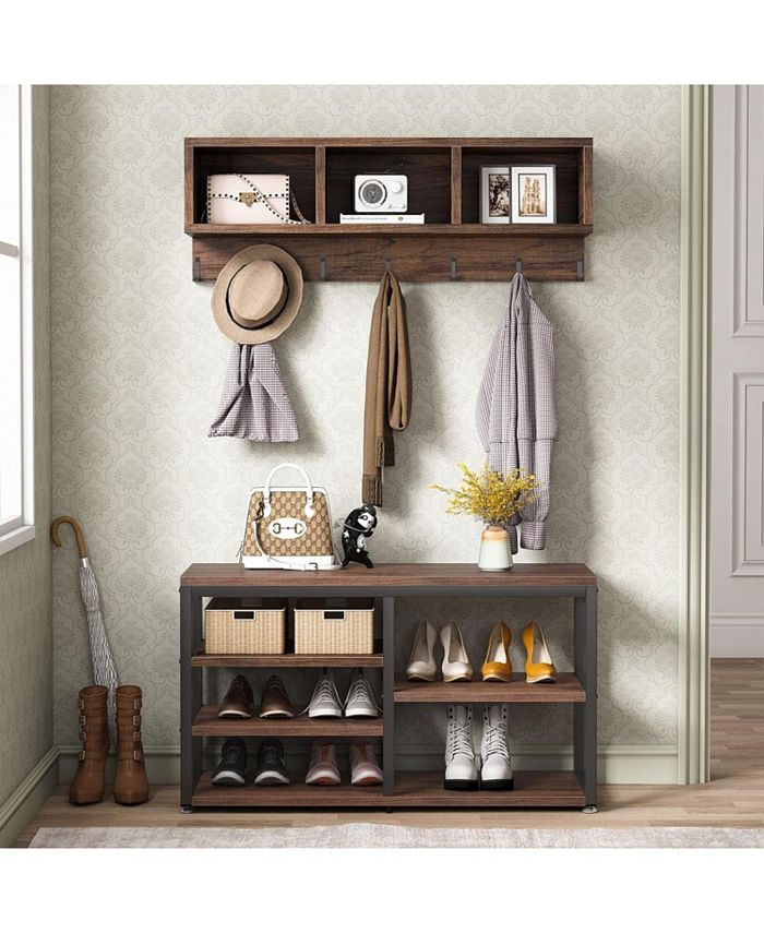 Tribesigns Industrial Hall Tree Shoe Rack and Bench Set, 5-in-1 Design ...