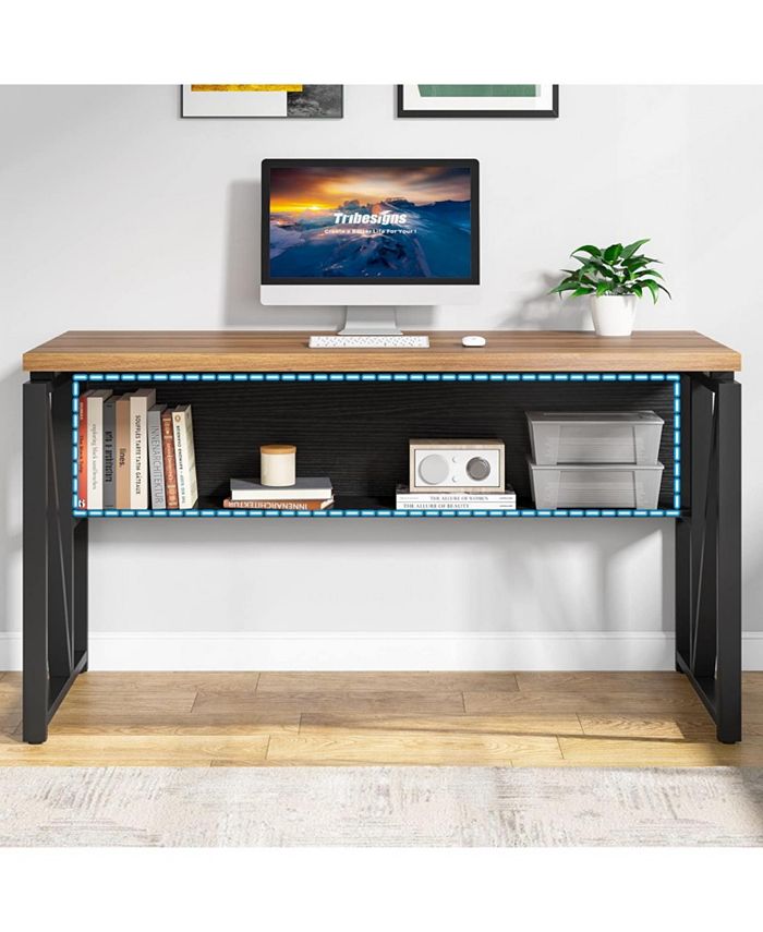Tribesigns 55 inches Computer Desk with Bottom Stoage Shelf Home Office ...