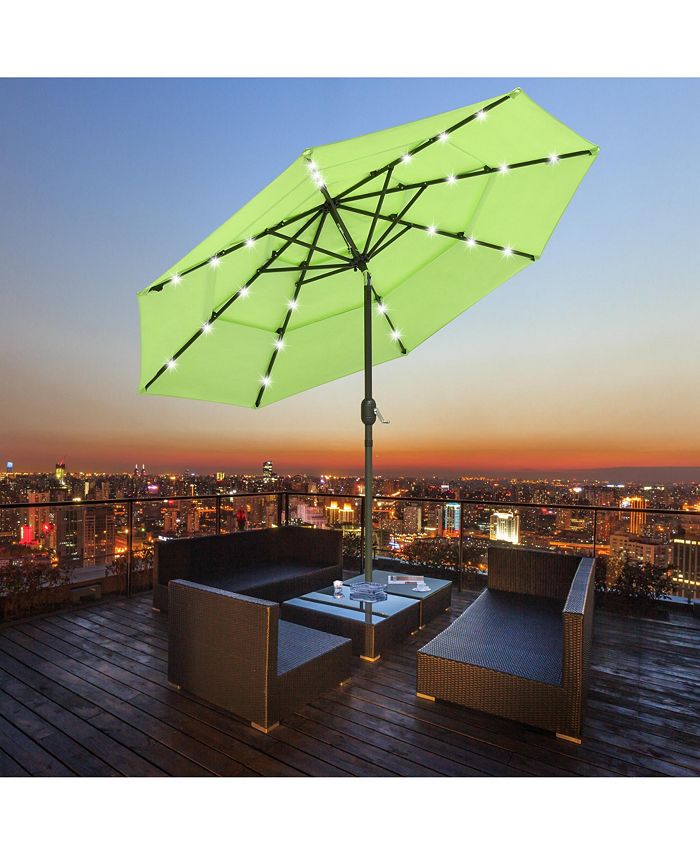 Yescom 9 Ft 3 Tier Patio Umbrella with Solar LED Crank Tilt Button ...