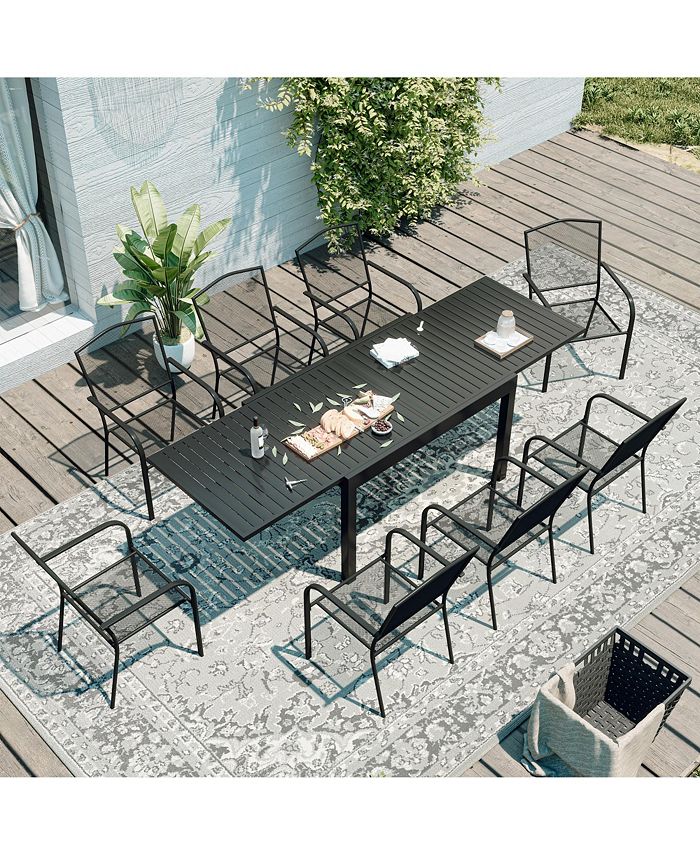 Mondawe 9-Piece Steel Mesh Table And Chair Set With 8 Pcs Steel Mesh ...