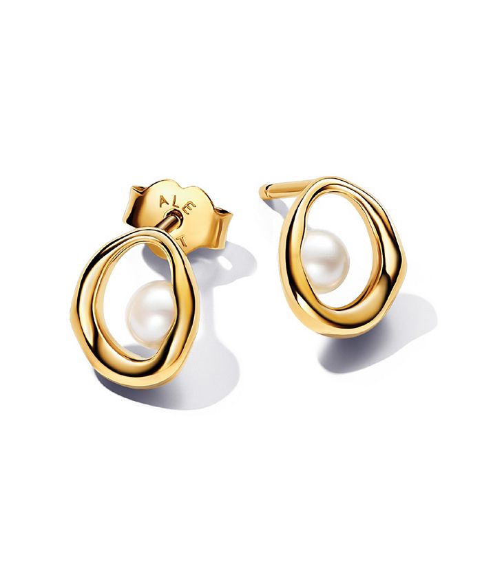 Pandora 14K Gold-Plated Shaped Oval Treated Freshwater Cultured Pearl Stud - Macy's