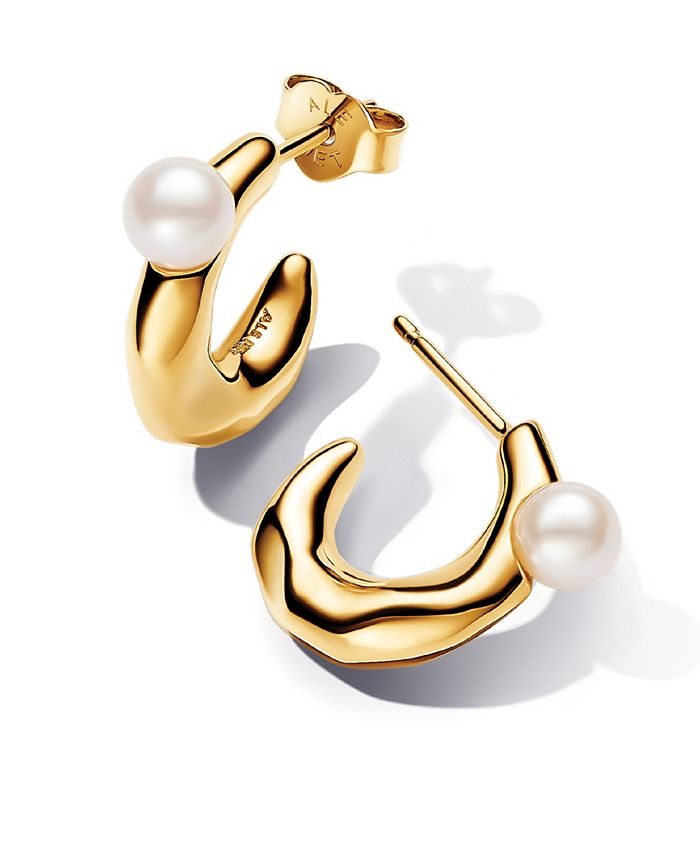 Pandora 14K Gold-Plated Treated Freshwater Cultured Pearl Shaped Hoop Earrings - Macy's