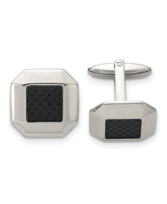 Chisel Stainless Steel Polished Black Carbon Fiber Inlay Cufflinks - Macy's