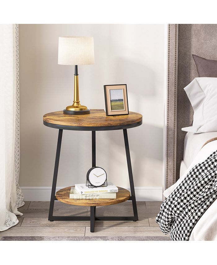 Tribesigns End Table, 2 Tier Round Side Table with Storage Shelf ...