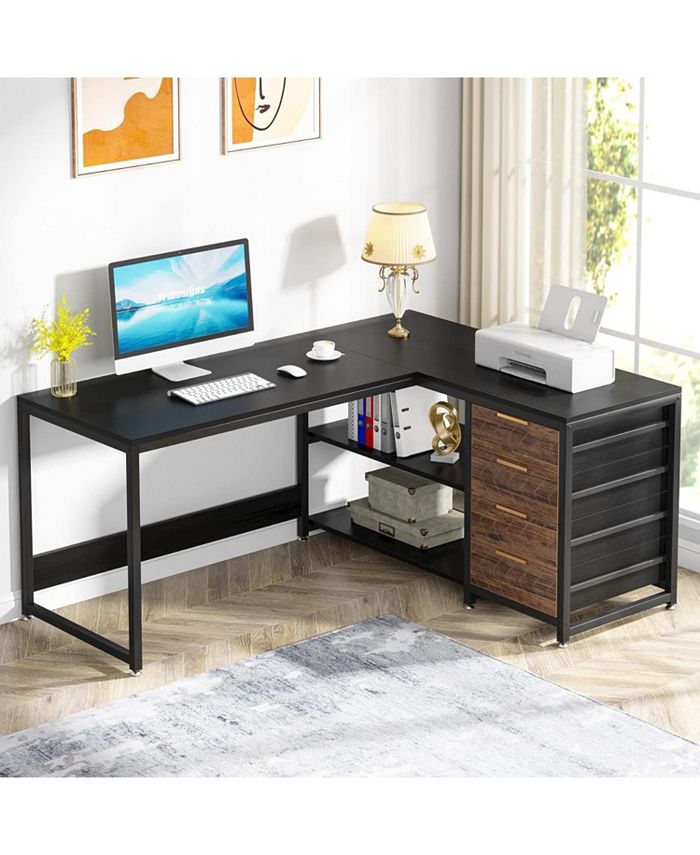 Tribesigns L Shaped Computer Desk with Storage Drawers, 59 inch Corner ...