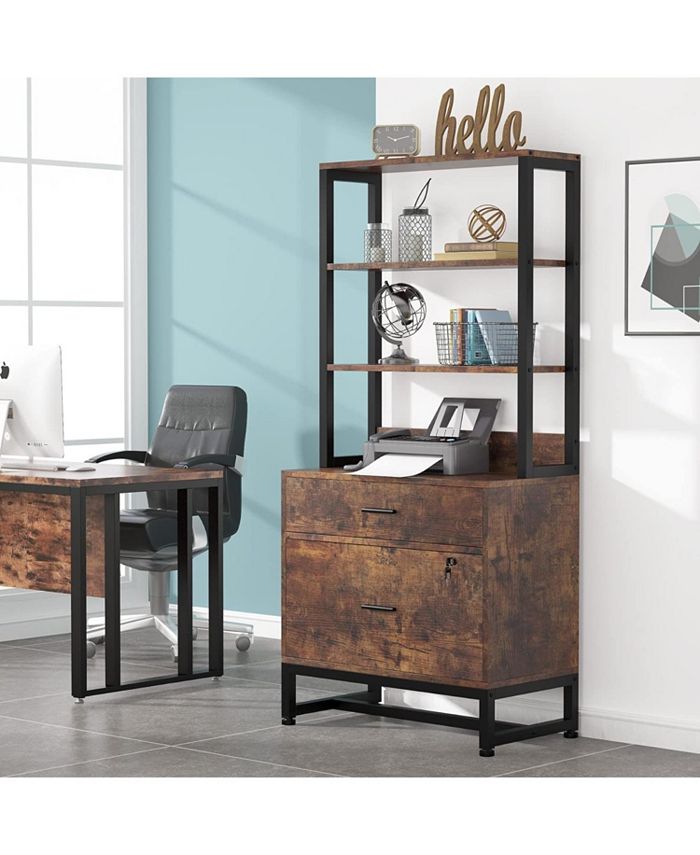 Tribesigns 2 Drawer Vertical File Cabinet with Lock & Bookshelf, Letter ...