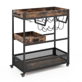 SUGIFT 3-Tier Industrial Buffet Serving Cart with Wine Rack - Macy's