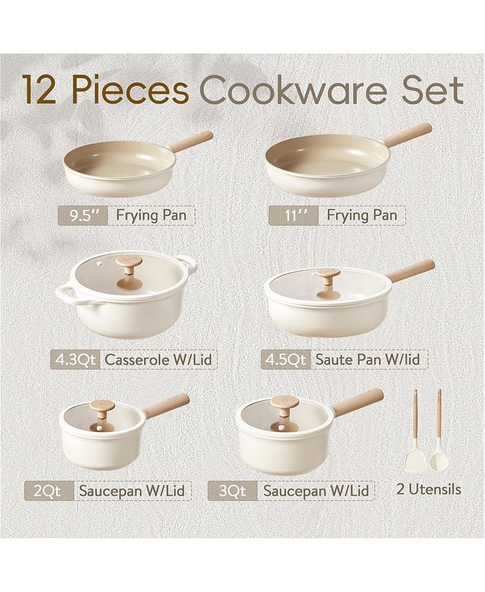 CAROTE Ceramic Cookware Sets, 12 Pcs Nonstick Pots and Pans Set, Taupe - Macy's