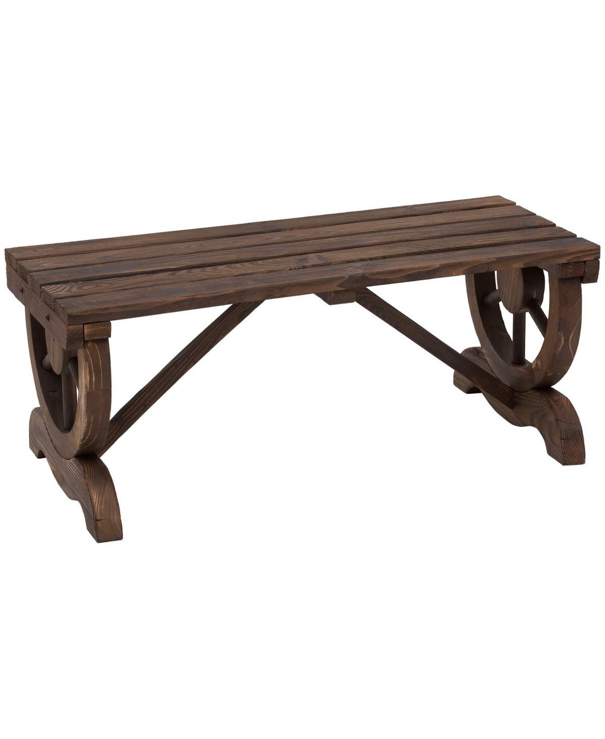 Click here for Outsunny 2-Person Wood Garden Bench  Wagon Wheel D... prices