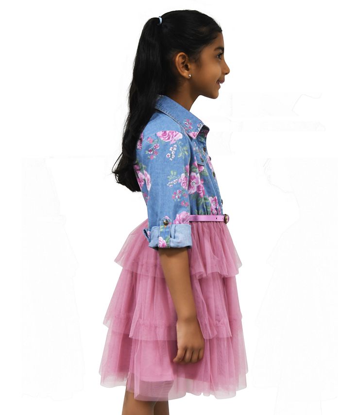 Pink & Violet Toddler & Little Girls Floral-Print Denim Tutu Dress - Macy's