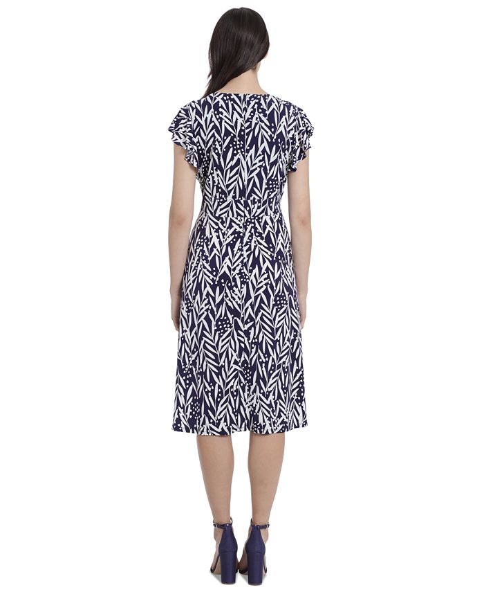 London Times Petite Printed Flutter-Sleeve Dress - Macy's
