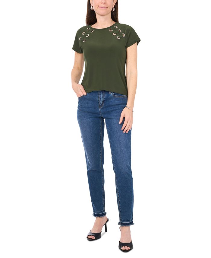 Sam & Jess Petite Cap-Sleeve Laced Grommet Tee - Macy's