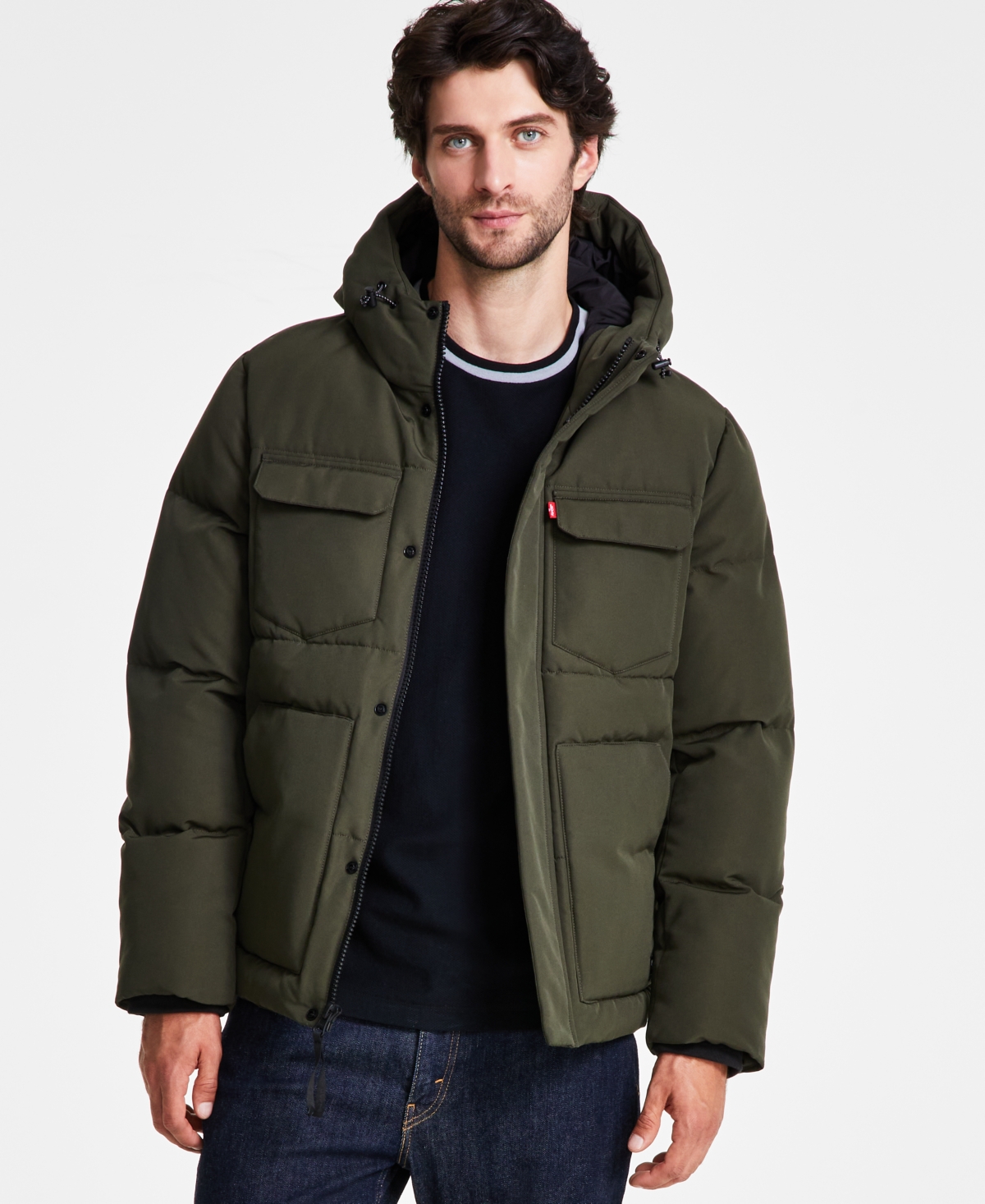 Click here for Levis Mens Quilted Hooded Puffer Jacket - Olive prices