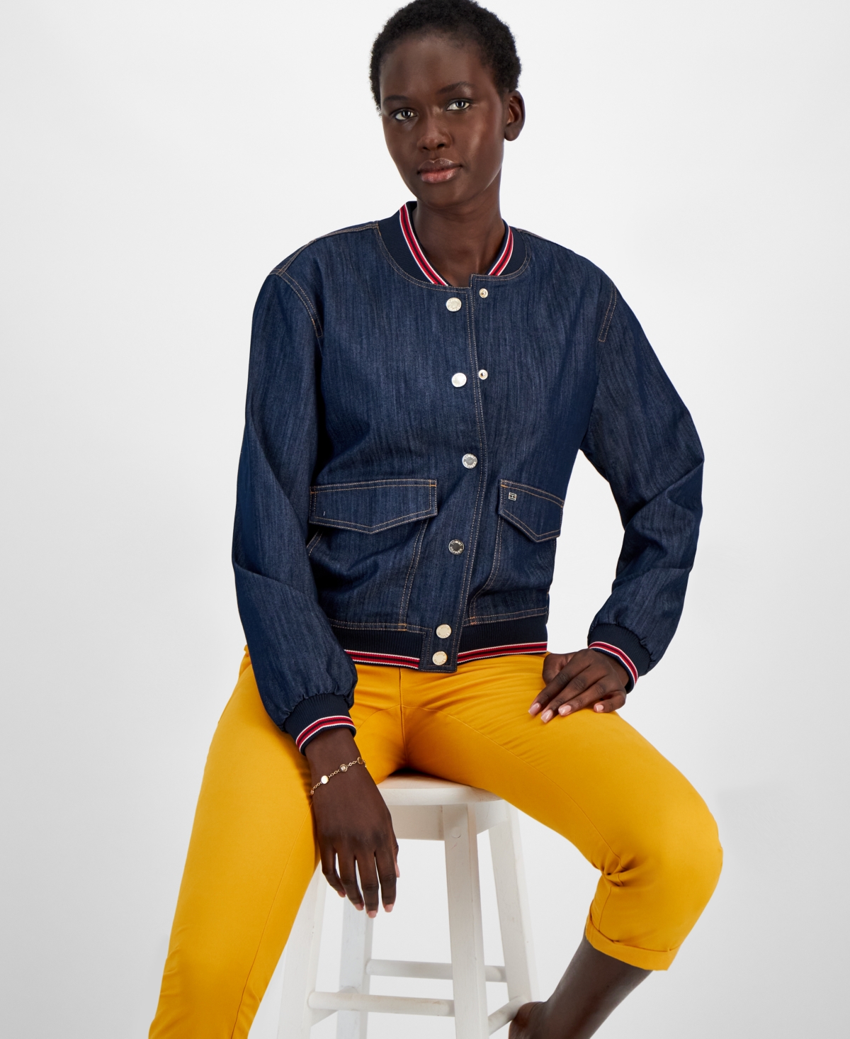Click here for Tommy Hilfiger Womens Denim Snap-Front Bomber Jack... prices