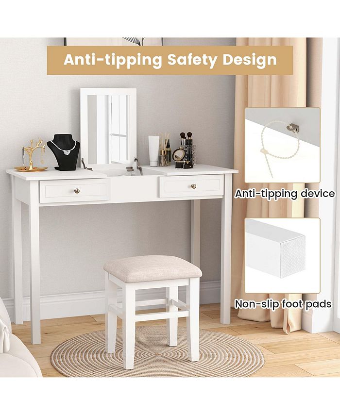 Costway 2-In-1 Vanity Table with Flip-Top Mirror 2 Drawers 9-Slot ...