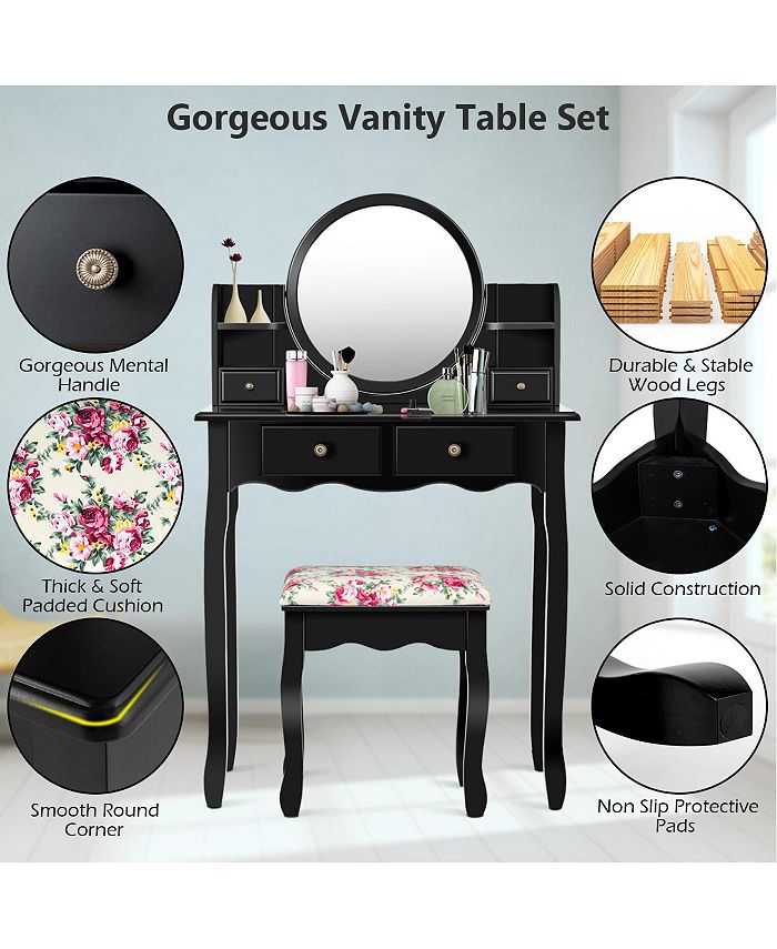 Costway Makeup Vanity Table Set Drawers Oval Dressing Table - Macy's