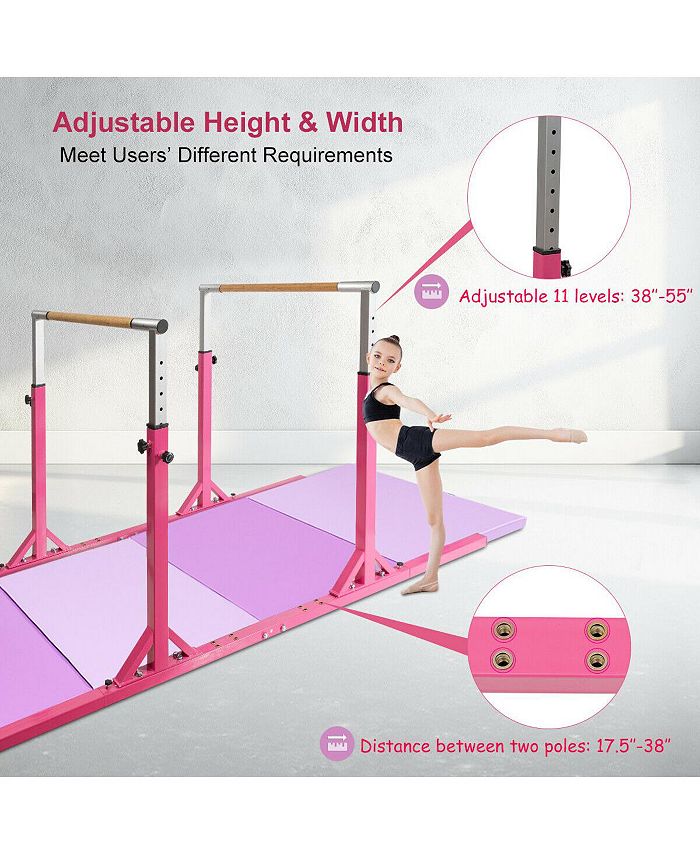 Costway Kids Gymnastics Parallel Bars Double Horizontal Bars Adjustable ...