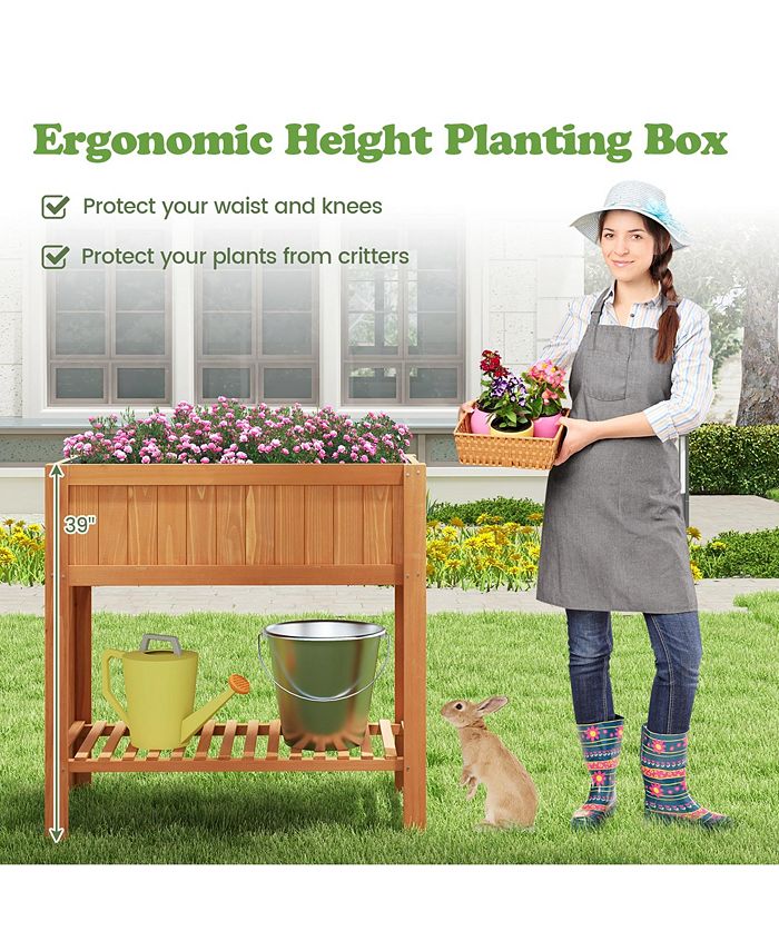 Costway Rectangle Wood Flower Planter Box Portable Raised Vegetable ...