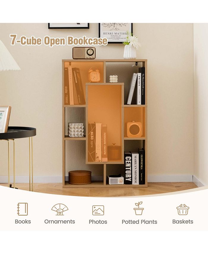 Costway 7-Cube Geometric Bookshelf with Anti-Toppling Device Modern ...