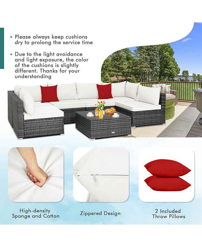 Costway 7PCS Patio Rattan Furniture Set Sectional Sofa Cushioned Garden ...