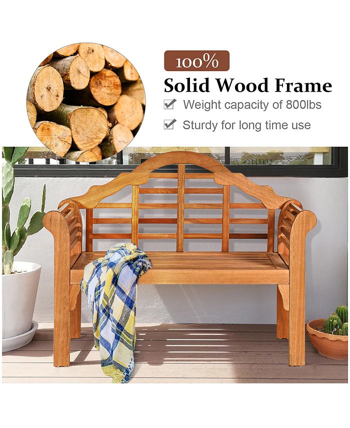 Costway 49'' Outdoor Folding Bench Eucalyptus Wood Backrest Armrest ...