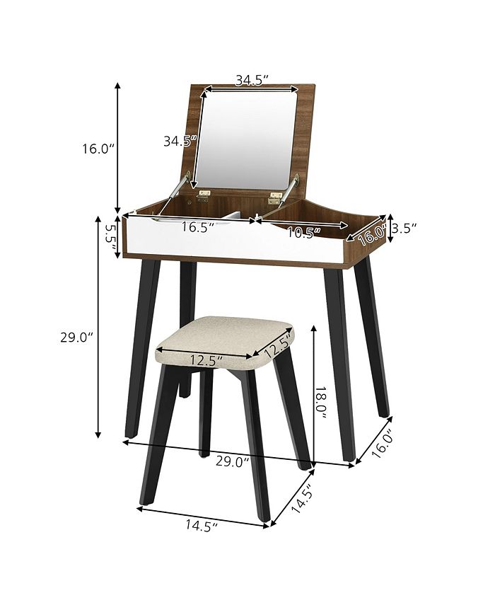 Costway Vanity Table Set with Flip Top Mirror Dressing Makeup Study ...