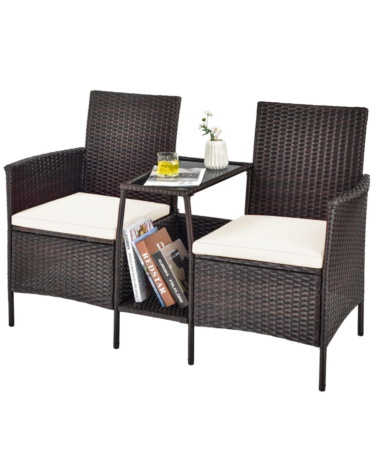 Click here for Sugift Rattan Patio Conversation Set Cushioned wit... prices