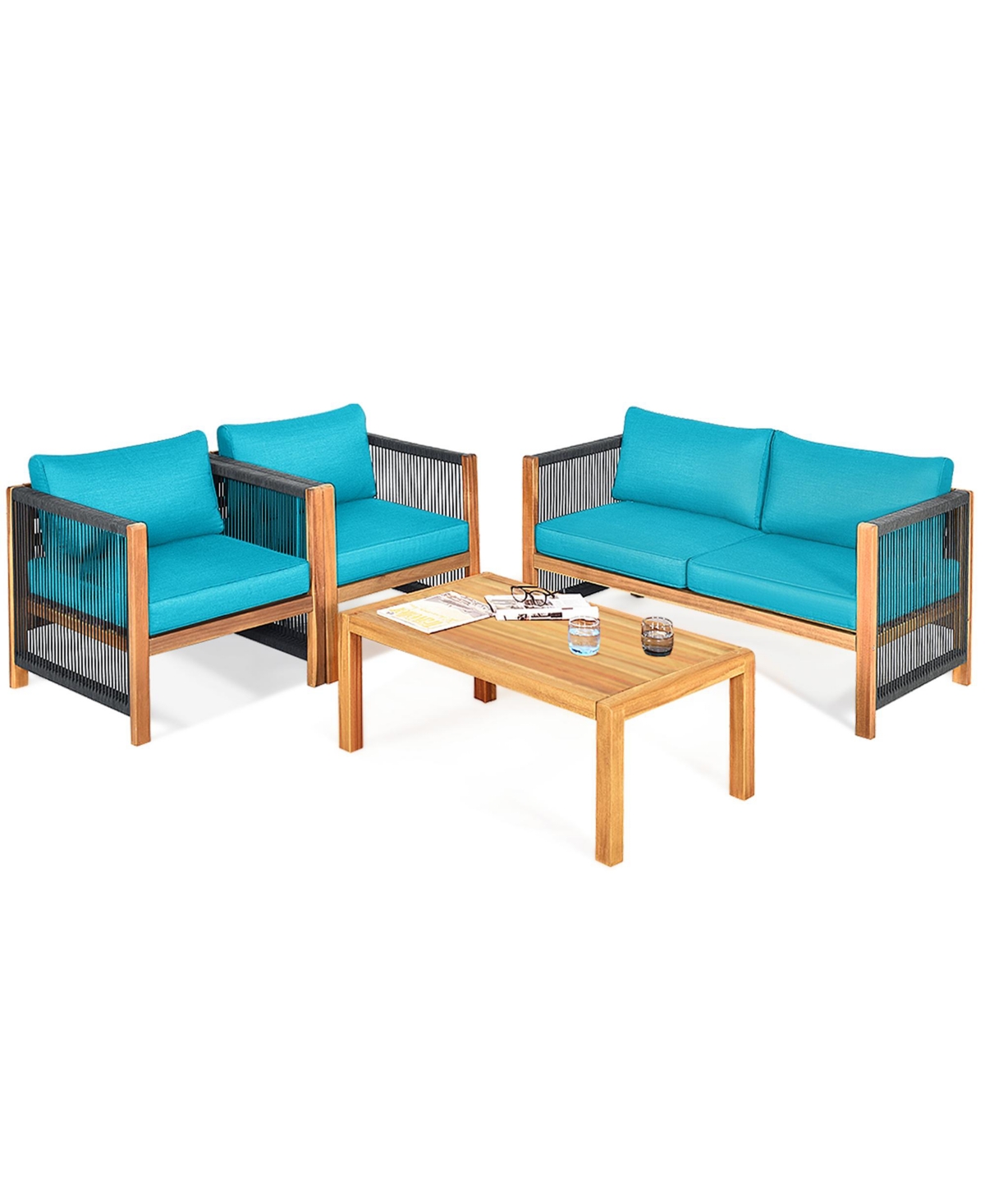 Click here for Gymax 4PCS Acacia Wood Outdoor Patio Furniture Con... prices