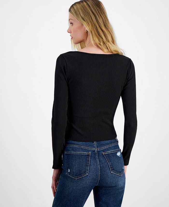 Madden Girl Juniors' Asymmetric Rib-Knit Long-Sleeve Top - Macy's