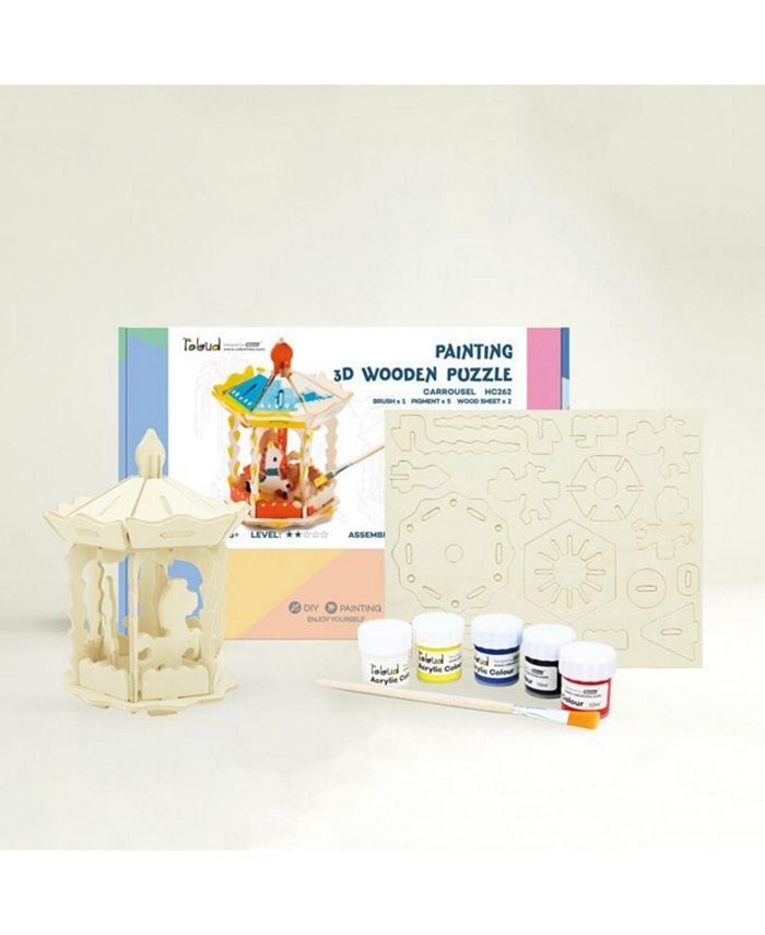 Flash Popup DIY 3D Wooden Puzzle with Paint Kit: Carousel - Macy's