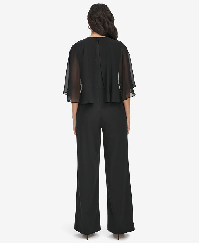 Calvin Klein Women's Chiffon-Cape-Sleeve Scuba-Crepe Jumpsuit - Macy's