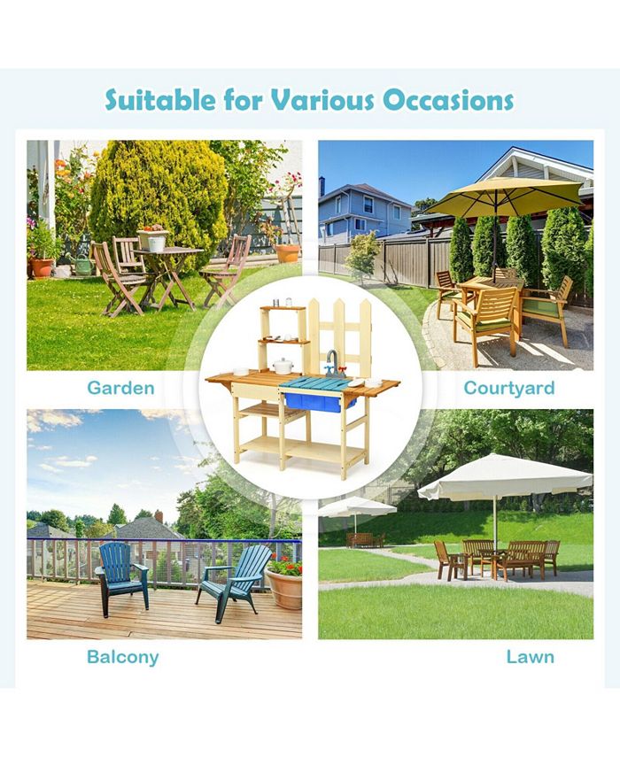 SUGIFT Kid's Outdoor Wooden Pretend Cook Kitchen Playset Toy - Macy's