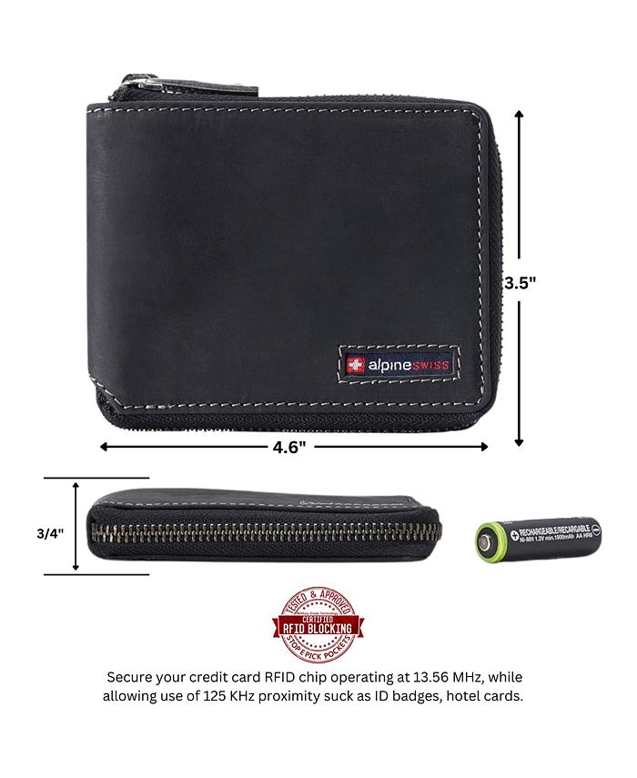 Alpine Swiss Unisex RFID Safe Zipper Wallet Genuine Leather Zip Around ...
