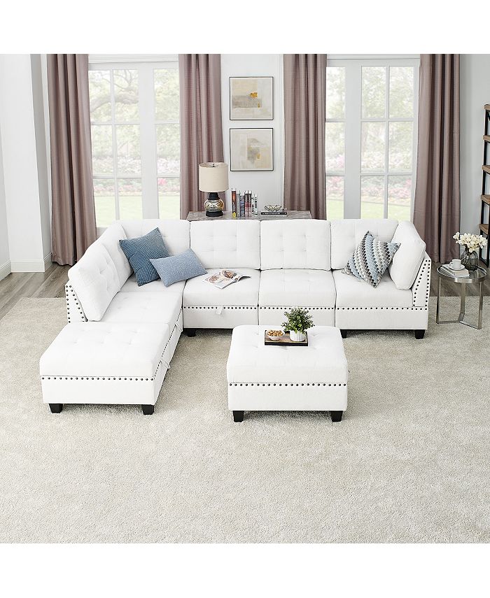 Simplie Fun L-shaped Modular Sofa Set: DIY Combination, Ivory Chenille ...